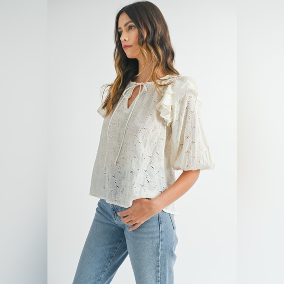 Mable | Tops | Mable Eyelet Lace Ruffle Shoulder Puff Sleeve Blouse ...